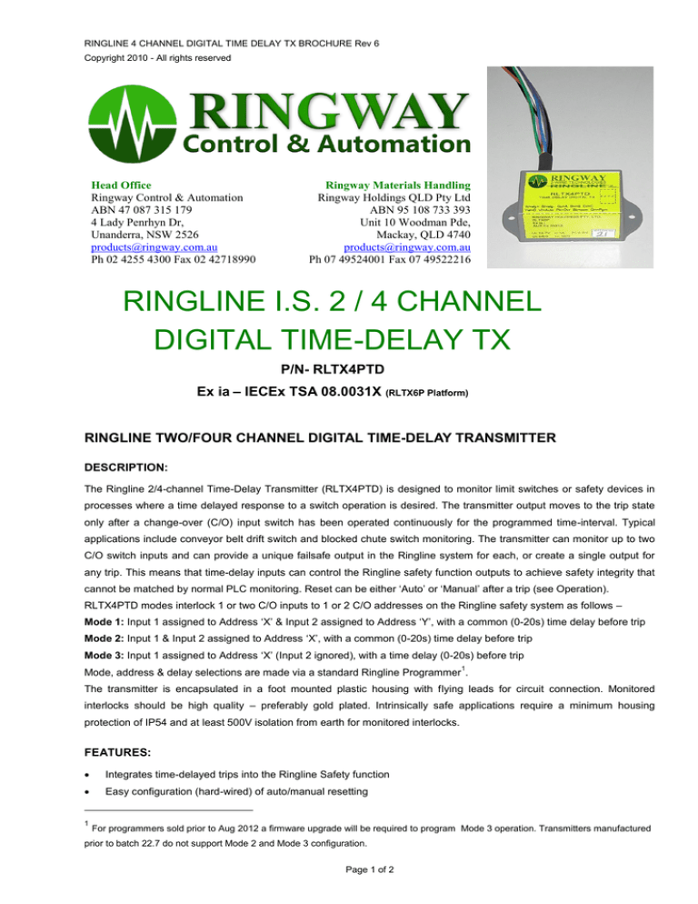 Ringline Time-Delay Transmitter Brochure | RLTX4PTD