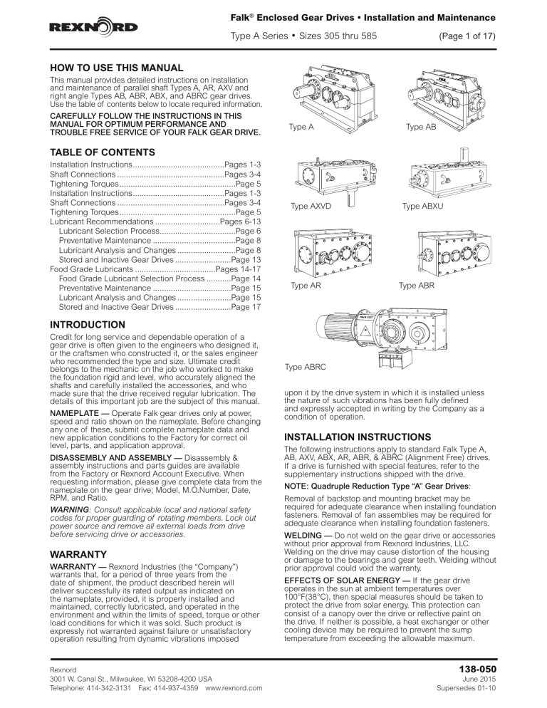 Falk A-Plus Type A, Sizes 305-585 Shaft Drives