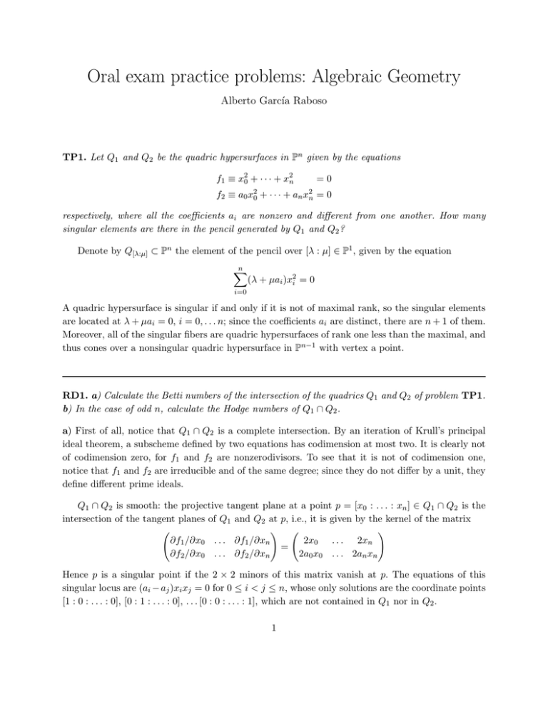 Oral exam practice problems: Algebraic Geometry