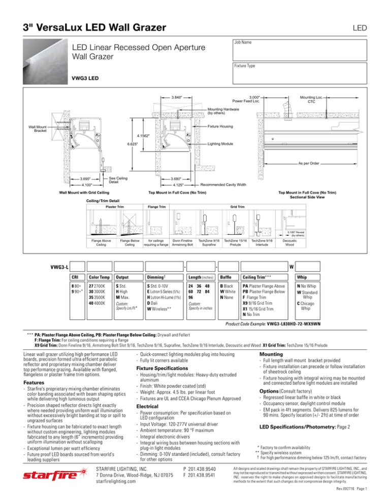 3" VersaLux LED Wall Grazer Spec Sheet | Starfire Lighting