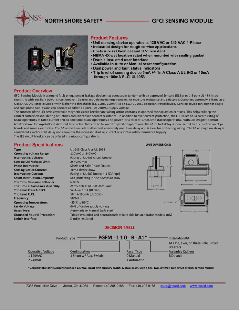 NORTH SHORE SAFETY GFCI SENSING MODULE