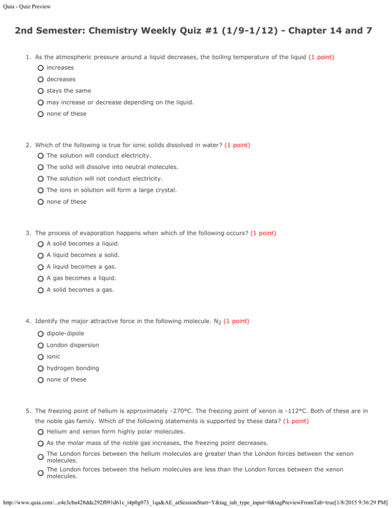 Chemistry Quiz: Intermolecular Forces & Equations