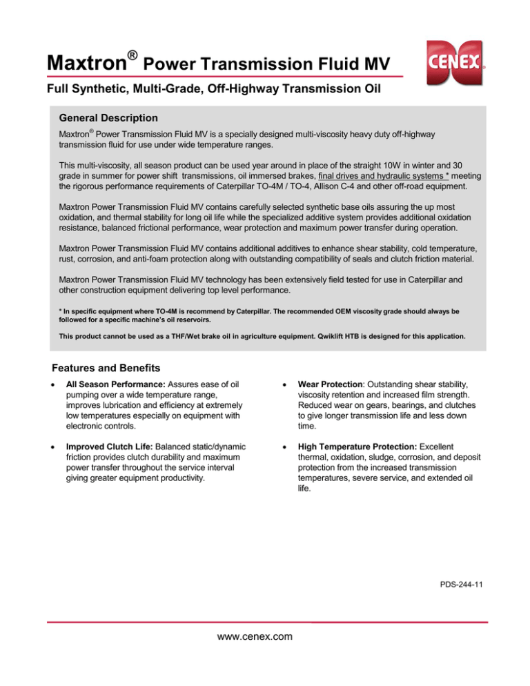 Maxtron Power Transmission Fluid MV