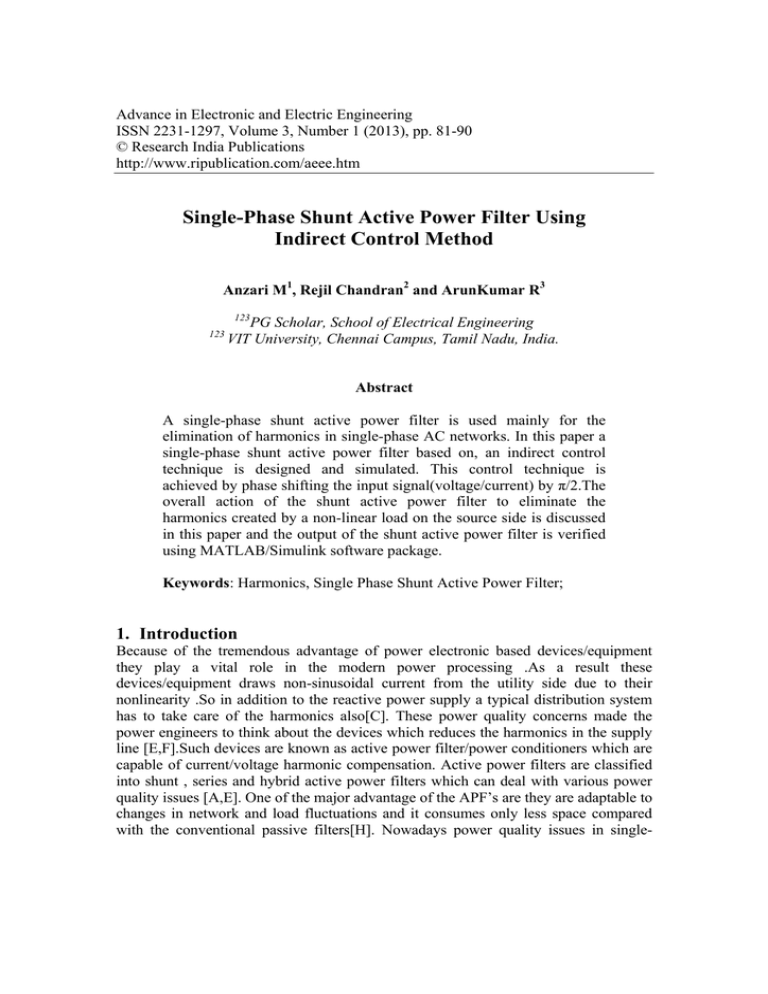 Single-Phase Shunt Active Power Filter Using Indirect Control Method