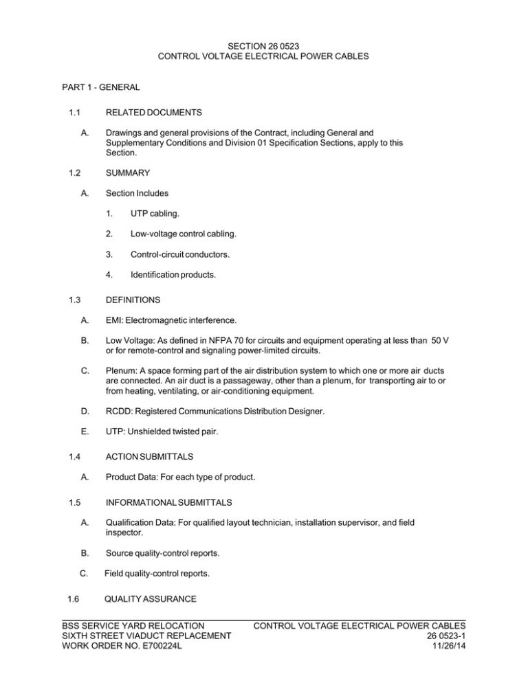 Control Voltage Electrical Power Cables Specification