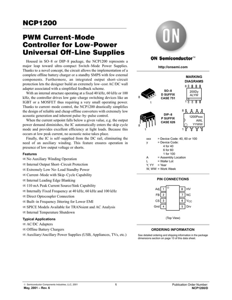 NCP1200 PWM Current-Mode Controller for Low