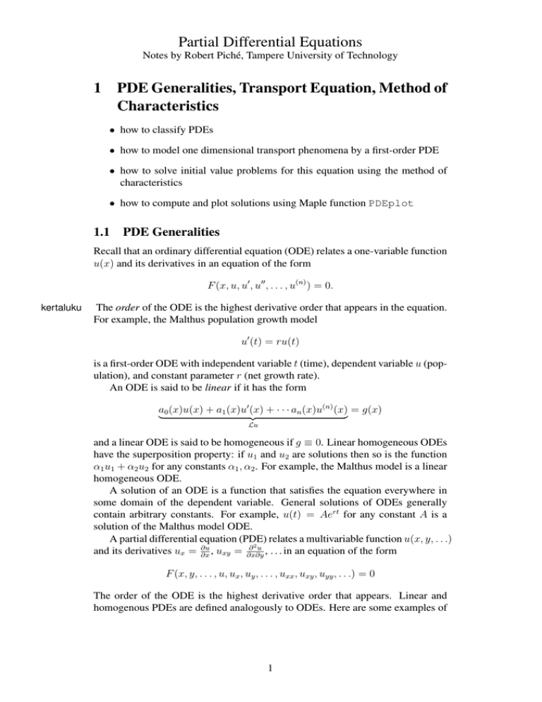 Partial Differential Equations: Transport & Characteristics