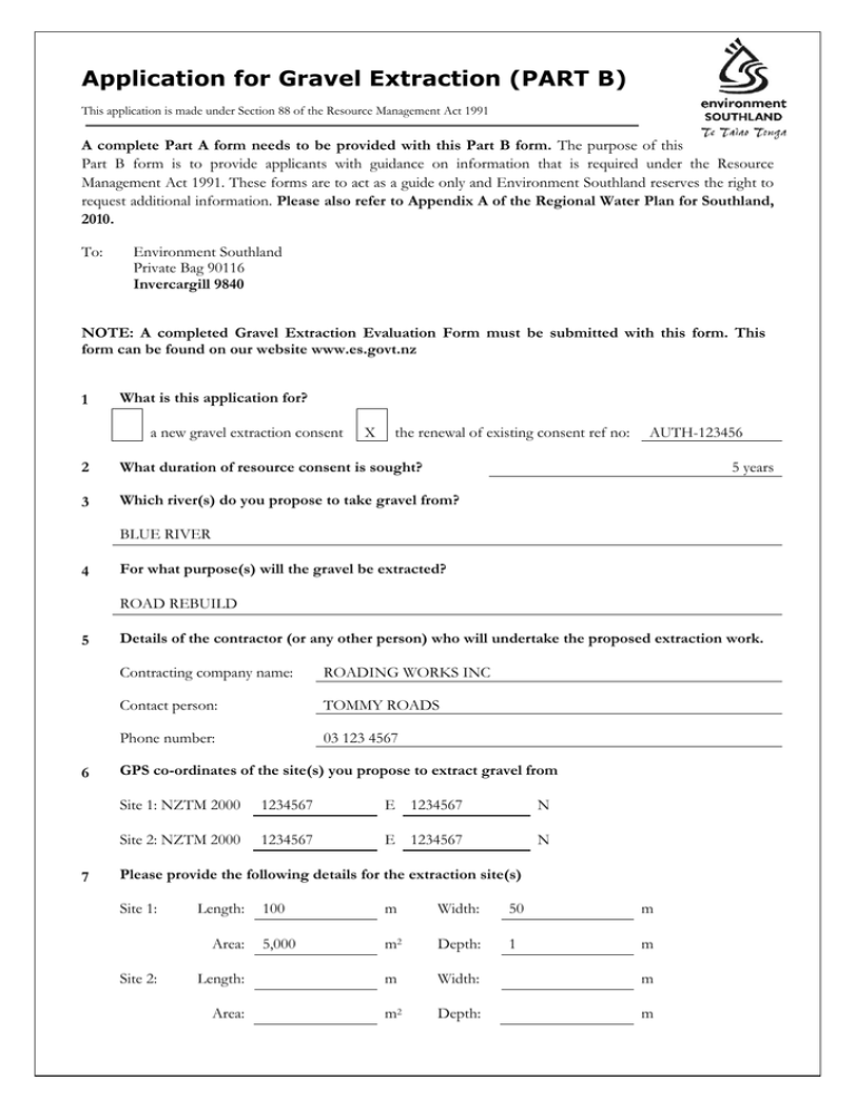 Application for Gravel Extraction