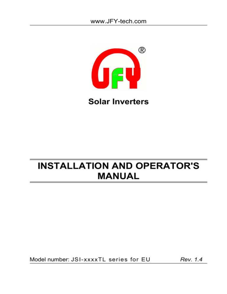 Solar Inverters INSTALLATION AND OPERATOR`S MANUAL
