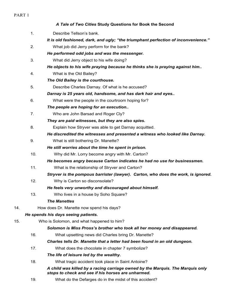 - A Tale of Two Cities BOOK 2 -3 QUESTIONS