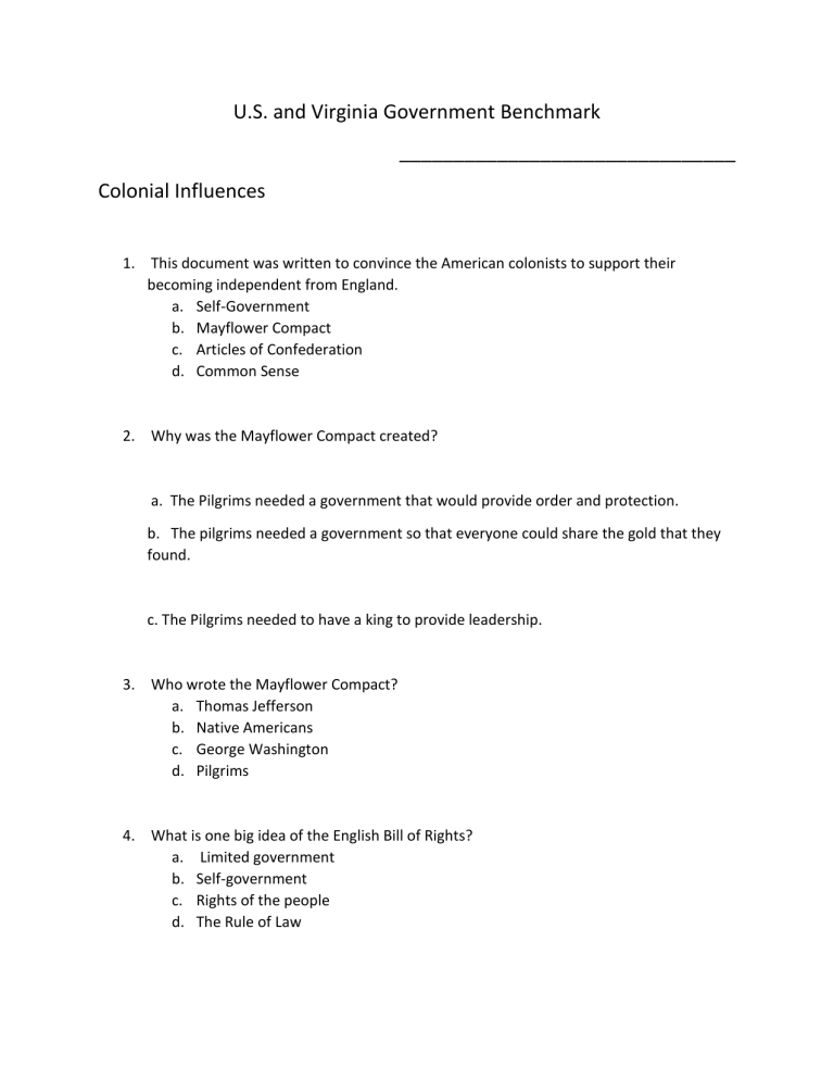 ESOL Government Benchmark Sem. 1