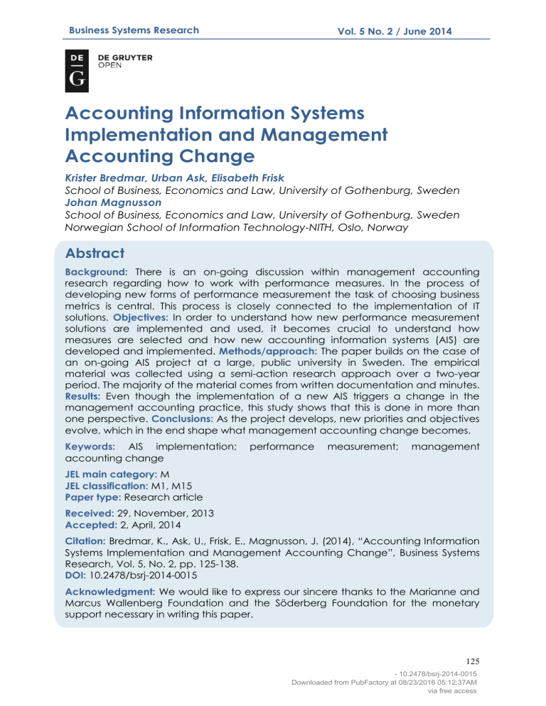 Accounting Information Systems Implementation and