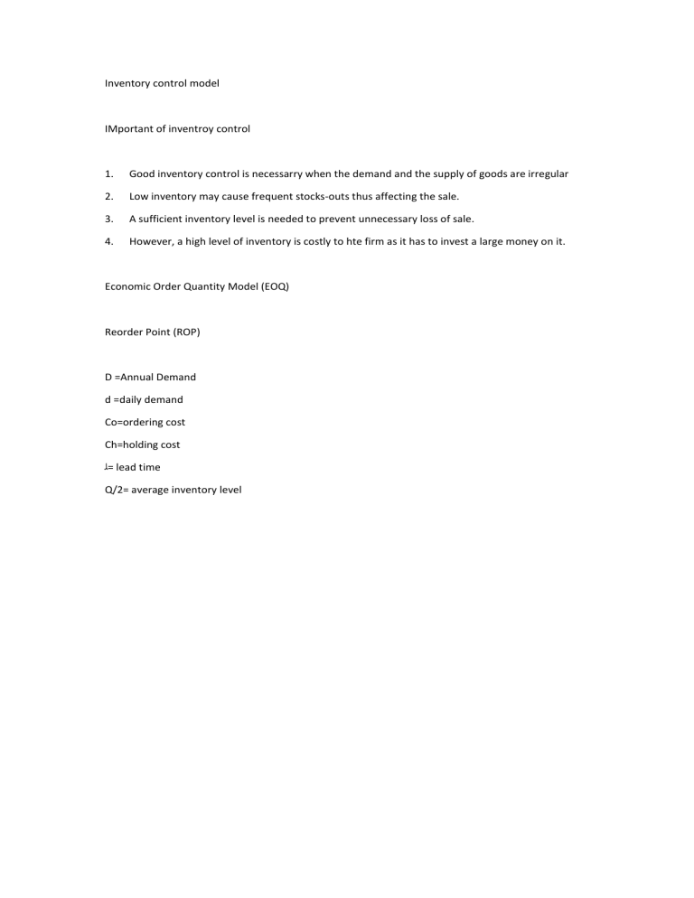 Inventory Control Model