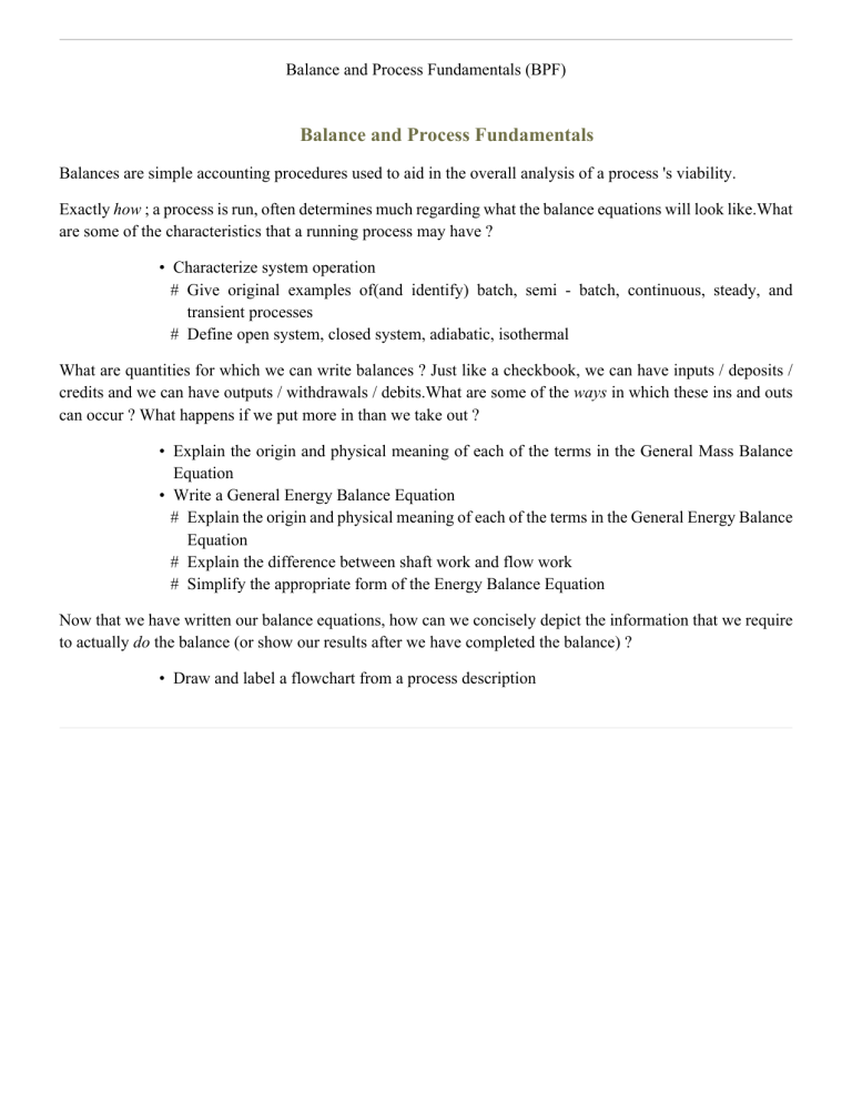 Balance and Process Fundamentals
