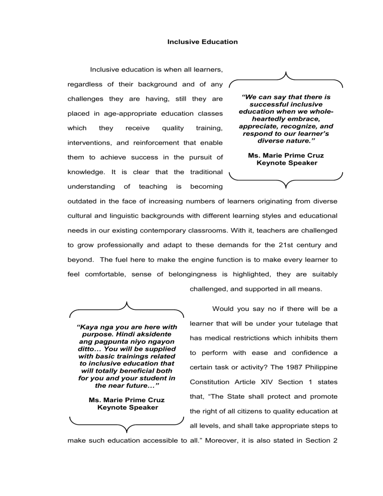 Inclusive Education Learning Insight