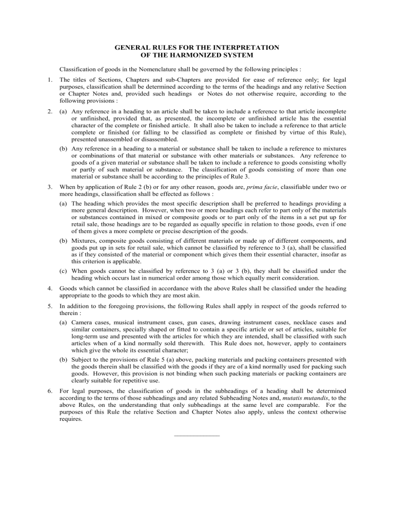 00. GENERAL RULES FOR THE INTERPRETATION WCO