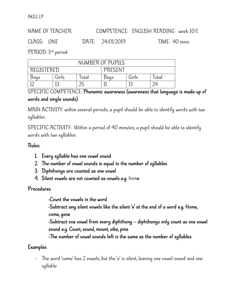1 ENGLISH READING LESSON PLAN 1 