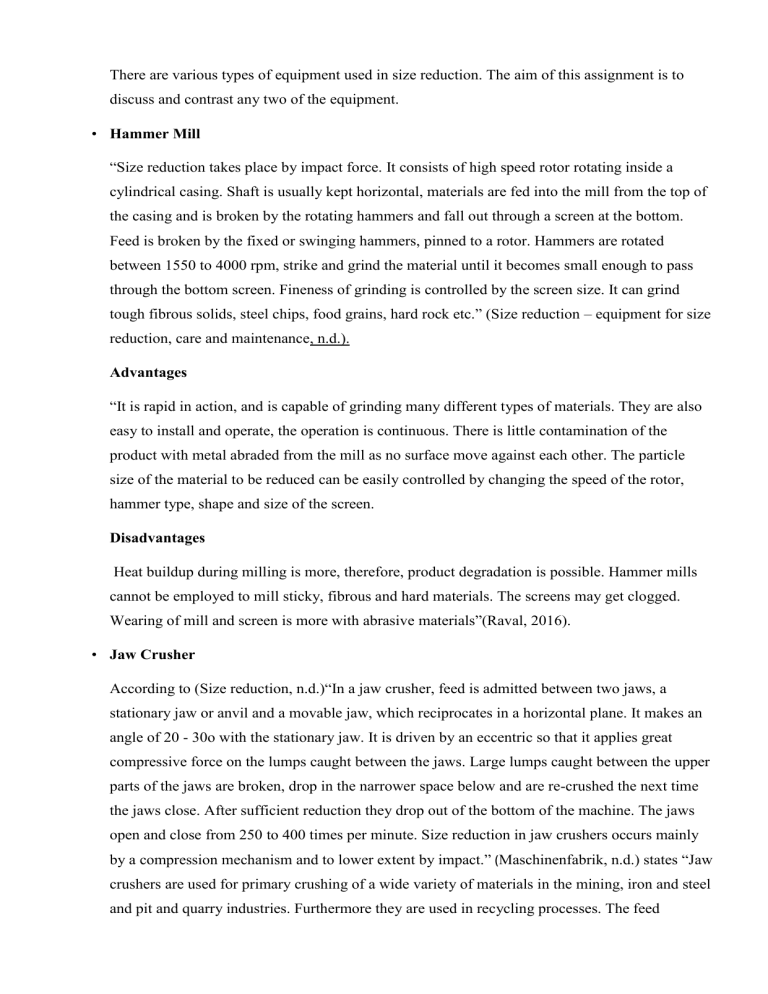 unit operations assignment