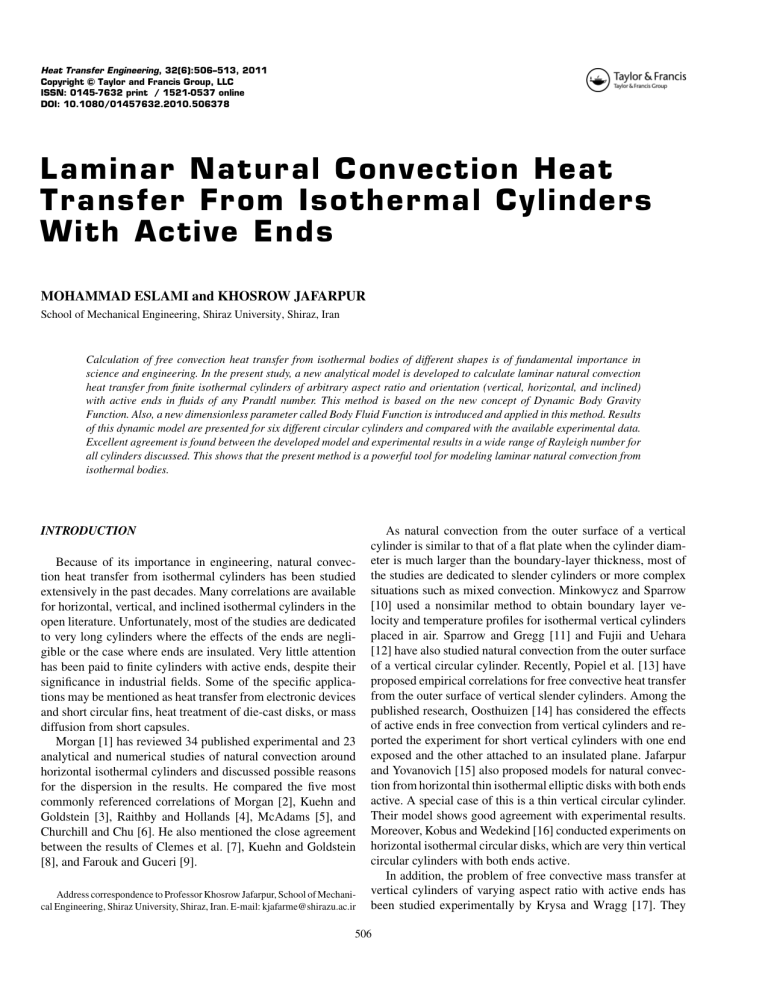 Evaluation of natural convection heat transfer from isothermal ...