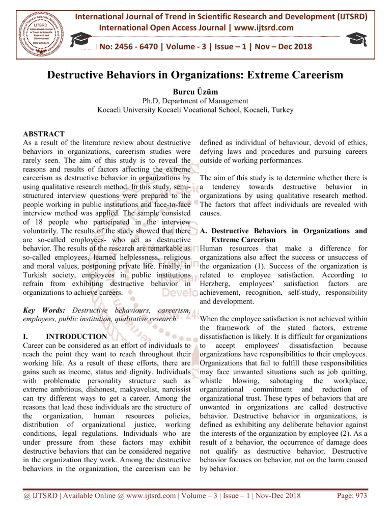 Destructive Behaviors in Organizations Extreme Careerism