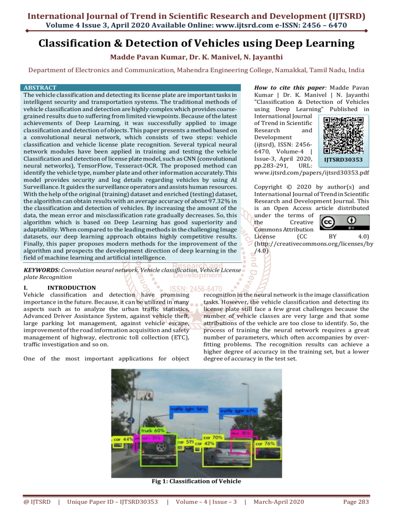 Classification And Detection Of Vehicles Using Deep Learning