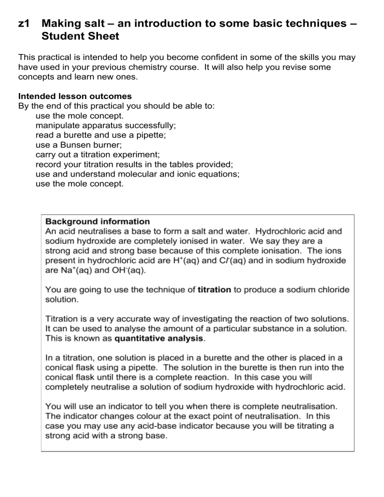 1 making a salt - student sheet