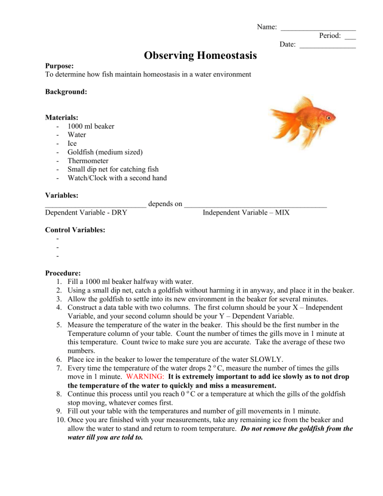 Goldfish Homeostasis Lab