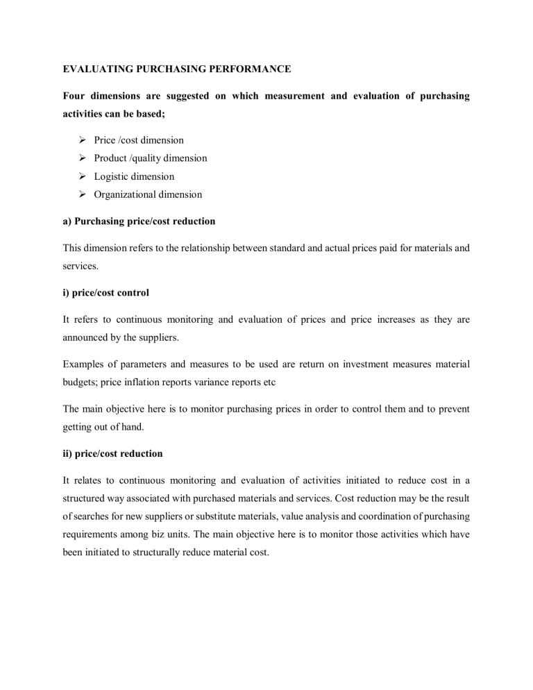 EVALUATING PURCHASING PERFORMANCE