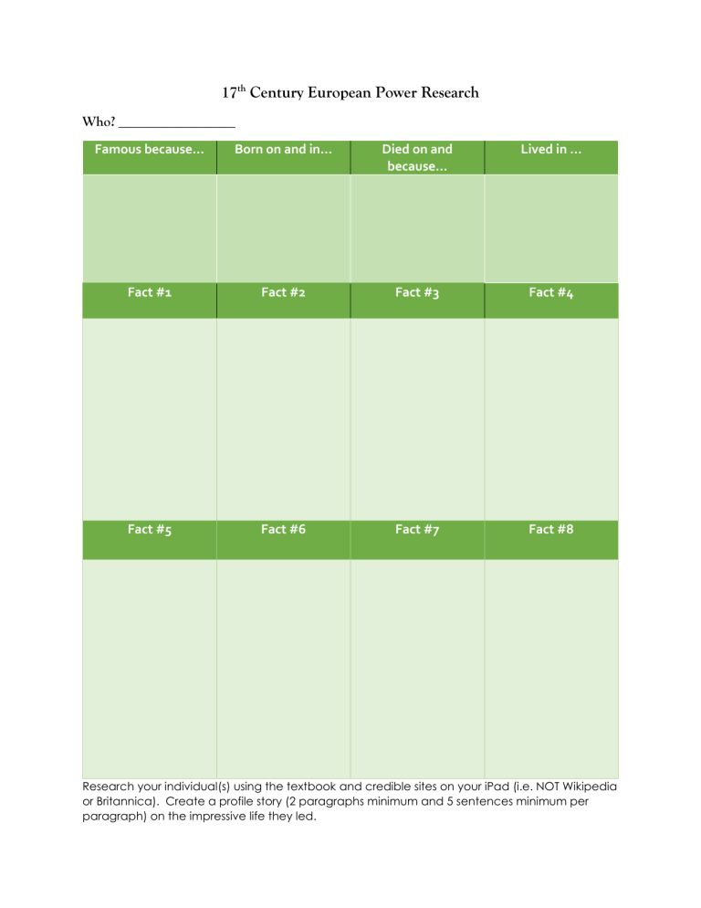 17th Century European Power Research
