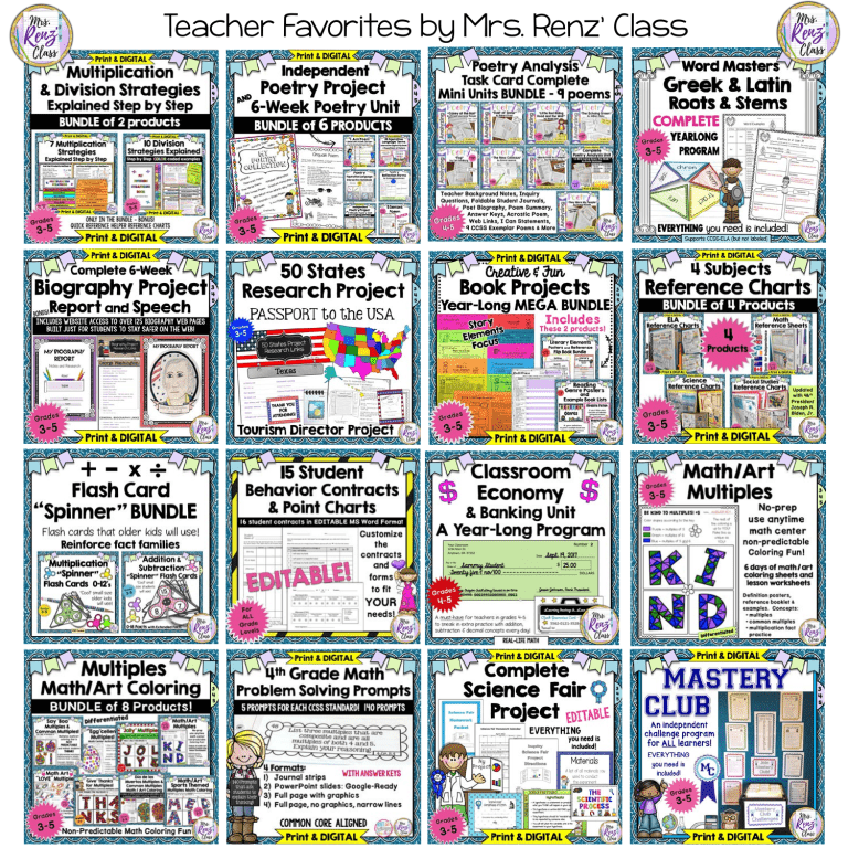 Teacher Resources Grades 3-5: Math, ELA, Social Studies