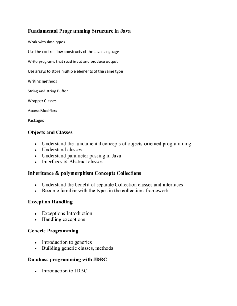 Core Java Syllabus