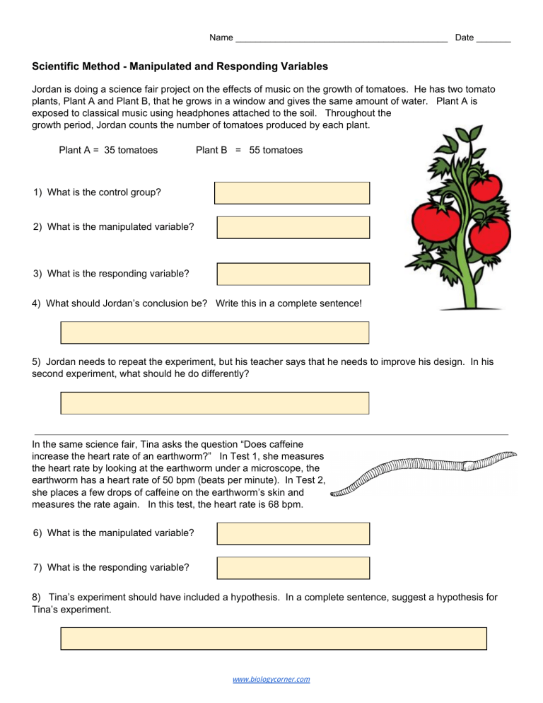 Scientific Method Manipulated And Responding Variables