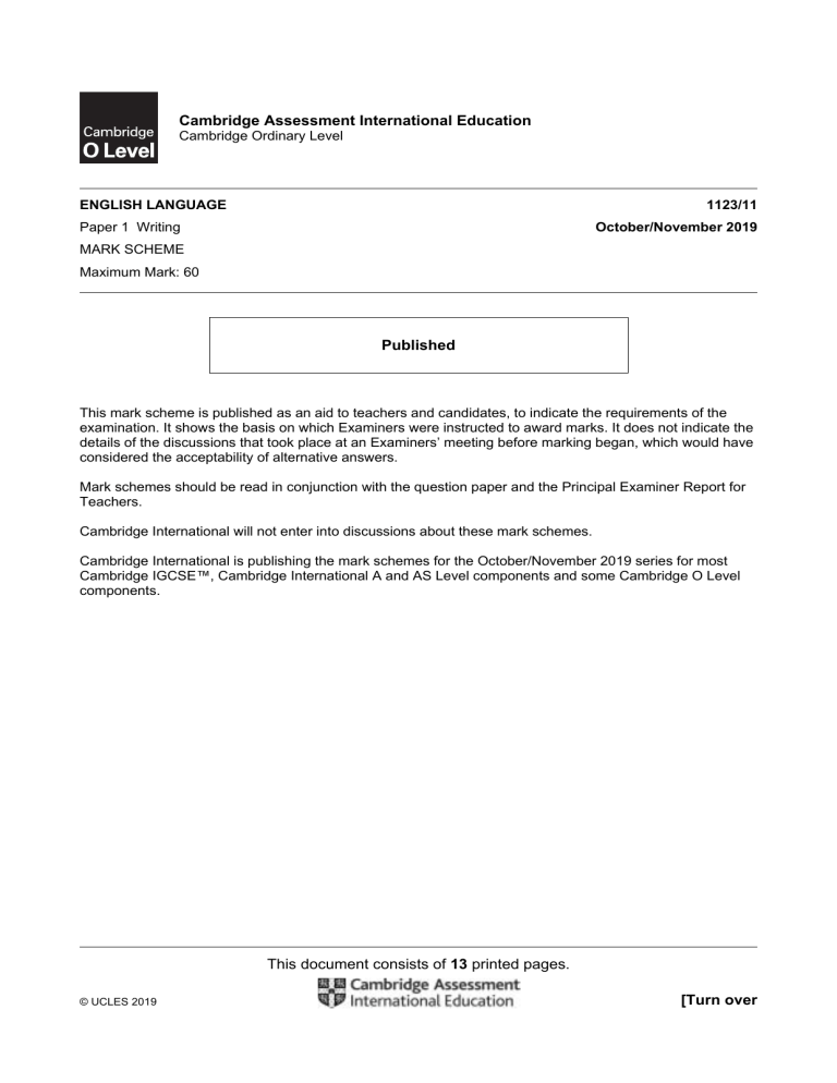 O level marking scheme (2019)