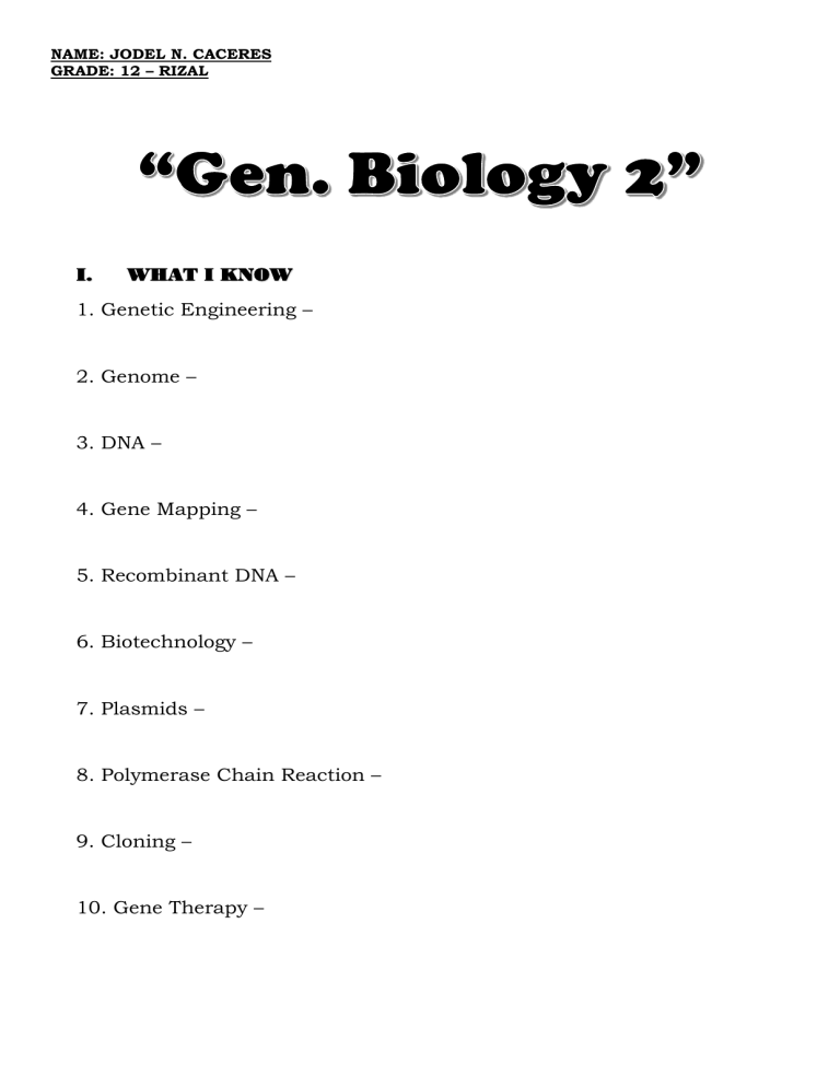 Genetics & Biotechnology Worksheet: Key Concepts