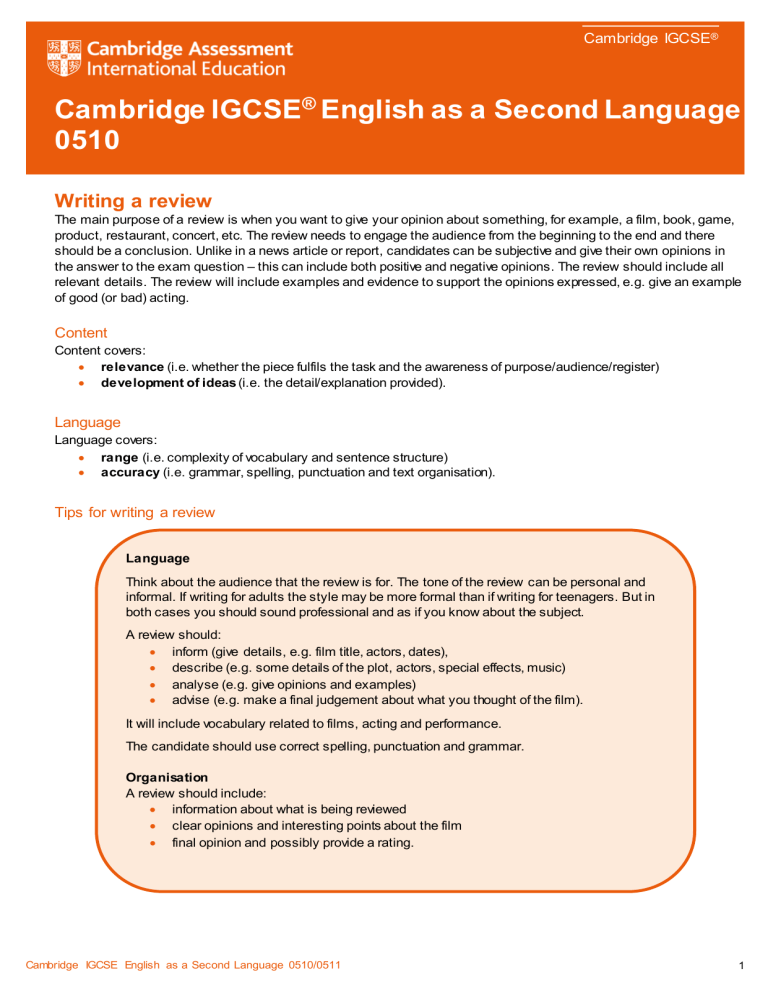 IGCSE English: Writing a Review Guide