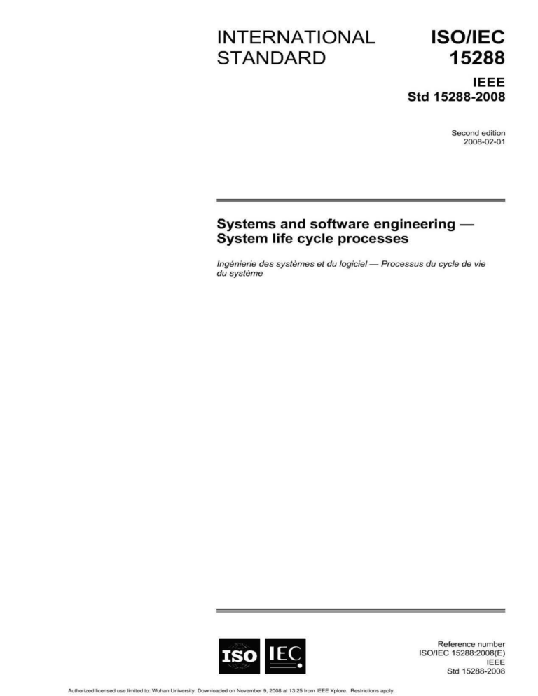 ISO/IEC 15288: Systems & Software Engineering Standard
