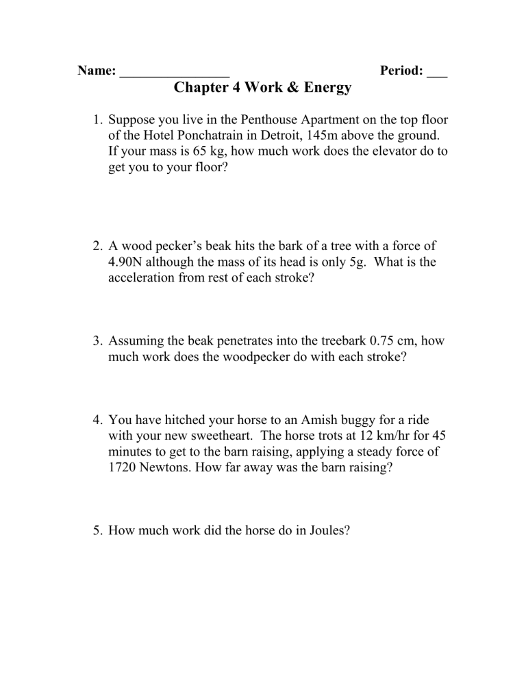 4-Work & Power Worksheet