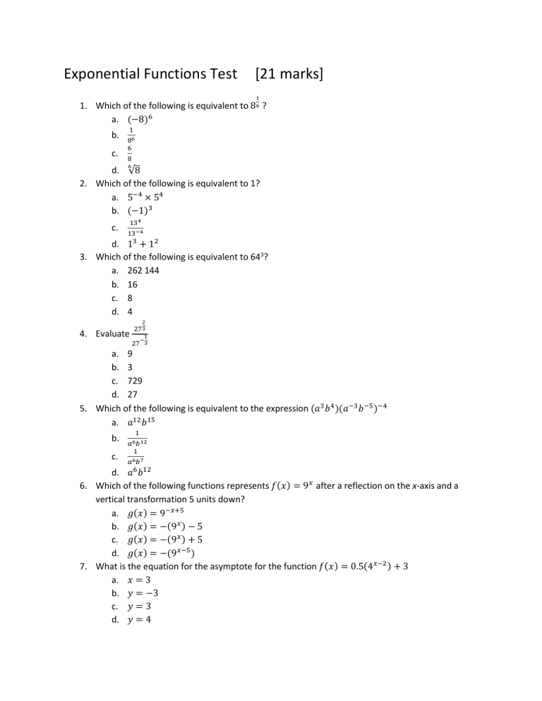 Exponential Functions Test