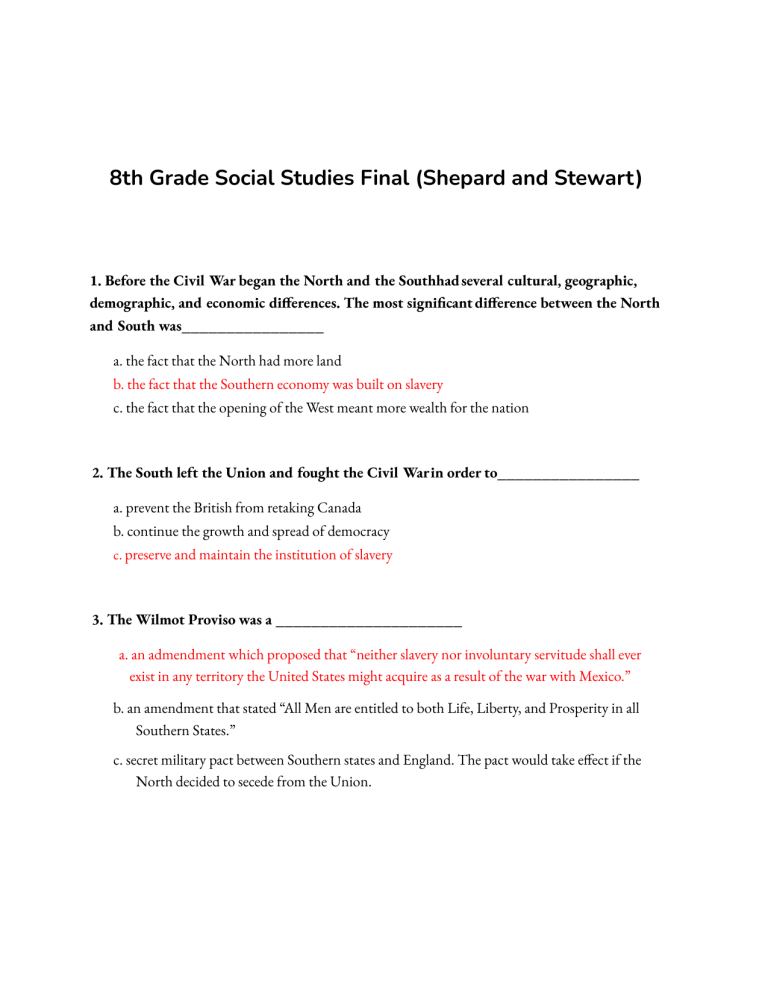 Copy Of 8th Grade Social Studies Final Exam Answer Key Shepard And Copy Of 8th Grade Social Studies Final Exam Answer Key Shepard And
