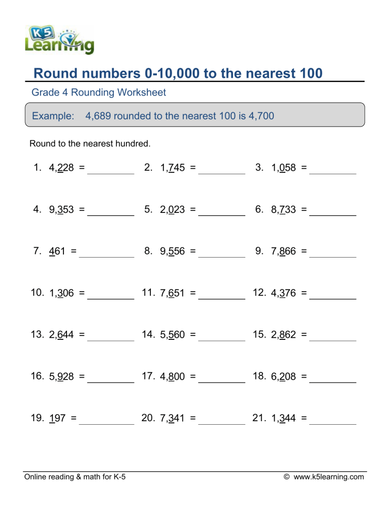 Rounding to the Nearest 100 Worksheet - Grade 4