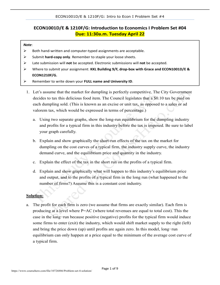 Intro to Economics Problem Set #4