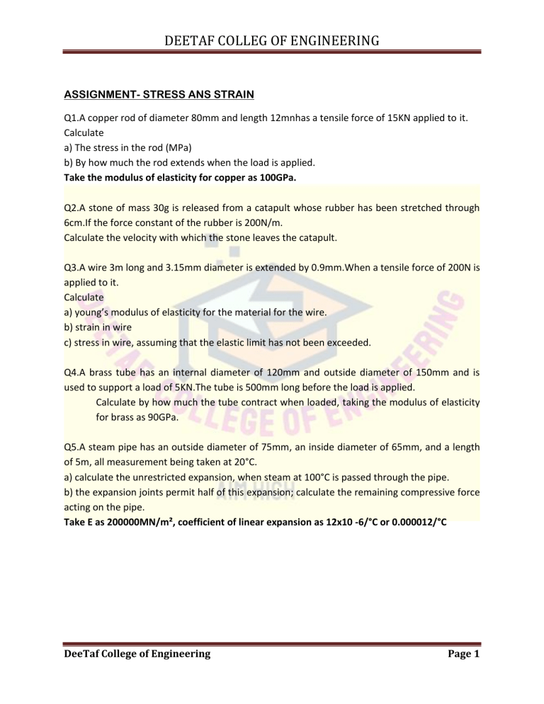 Stress and Strain ASSIGNMENT