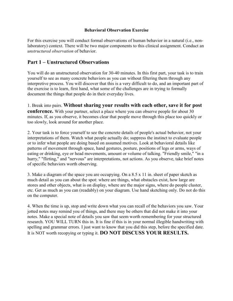 Behavioral Observation Exercise Assignment