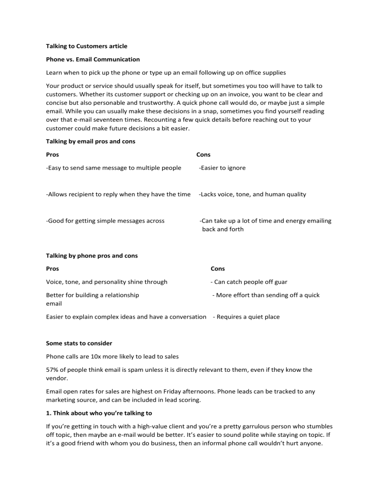 Phone vs Email: Customer Communication Guide