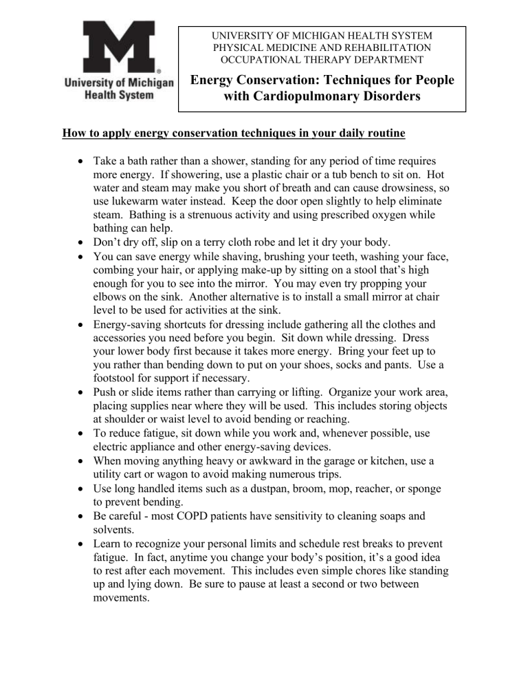 Energy Conservation for Cardiopulmonary Disorders