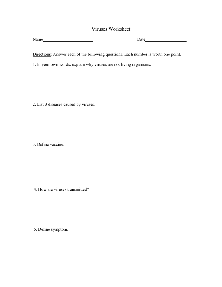 Viruses Worksheet: Questions and Answers
