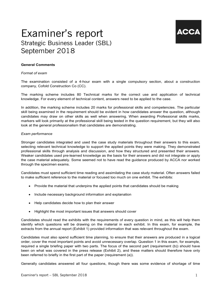 SBL Examiner's Report: September 2018 | ACCA