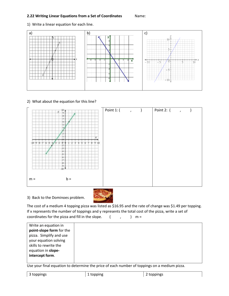 Linear Equations Worksheet: Coordinates & Slope