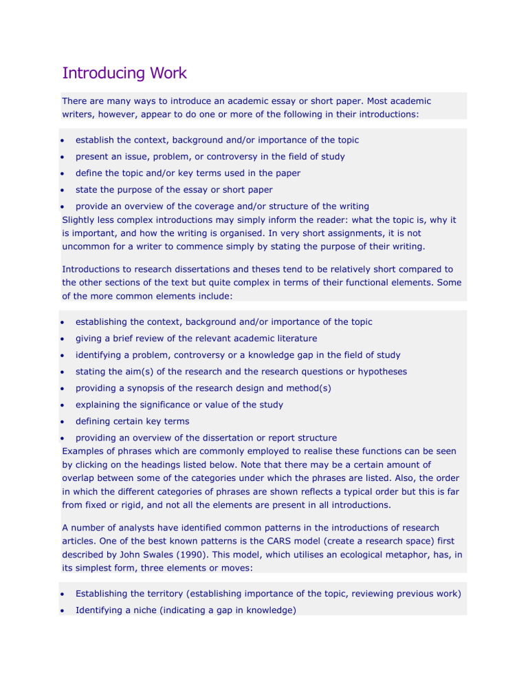 Academic Essay Introduction Guide