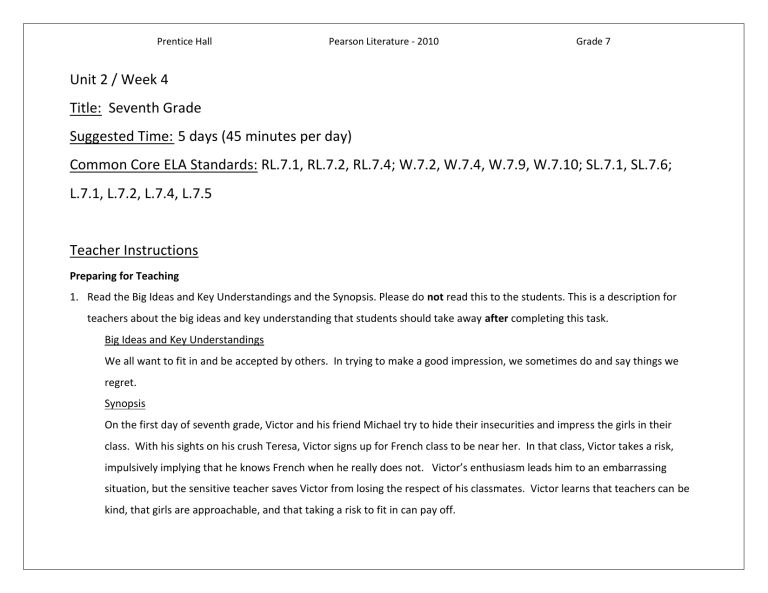 7 Seventh Grade Lesson Anthology 7 Seventh Grade Lesson Anthology